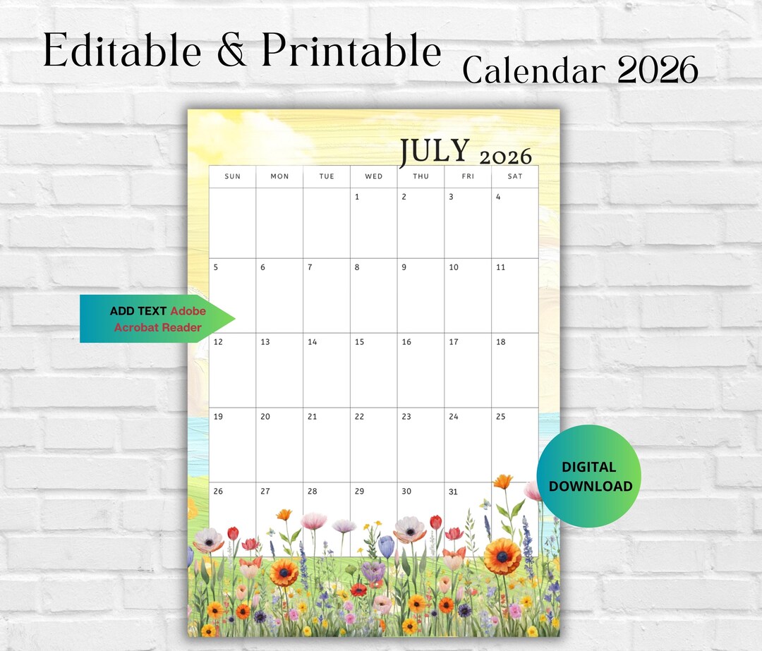 Editable July 2026 Calendar-printable Monthly Planner for Family ...
