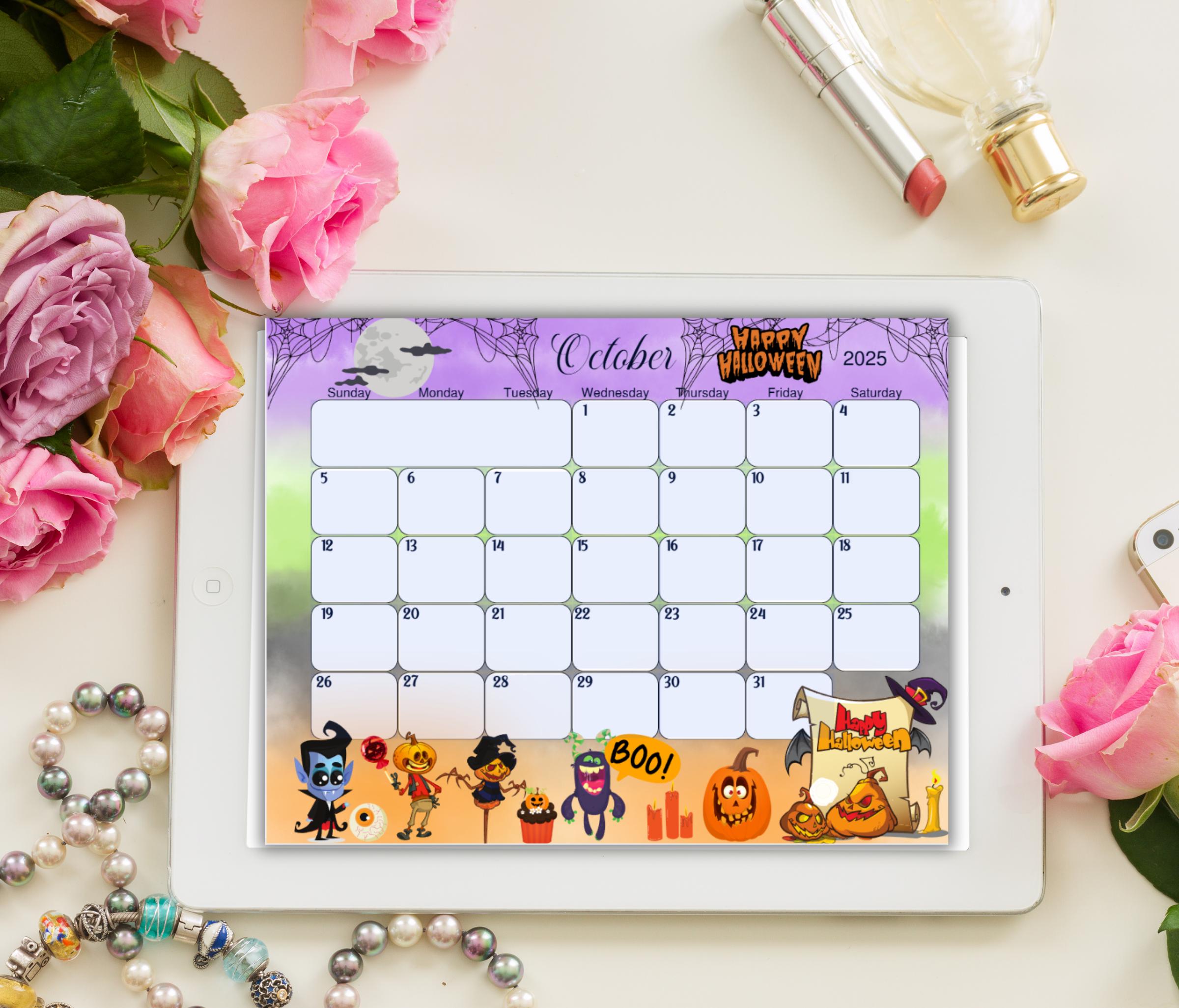 EDITABLE October 2025 Calendar-cute Spooky Halloween 2025 Planner ...