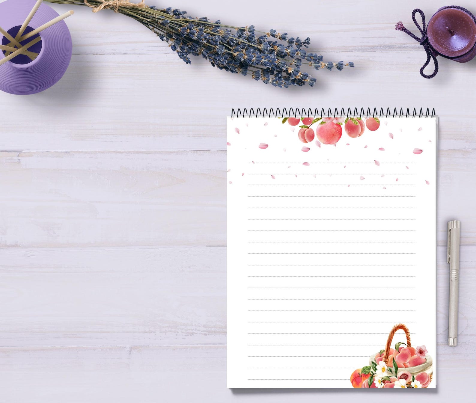 Peach Fruit Printable Stationery-fruit Writing Paper Set Unlined Lined ...