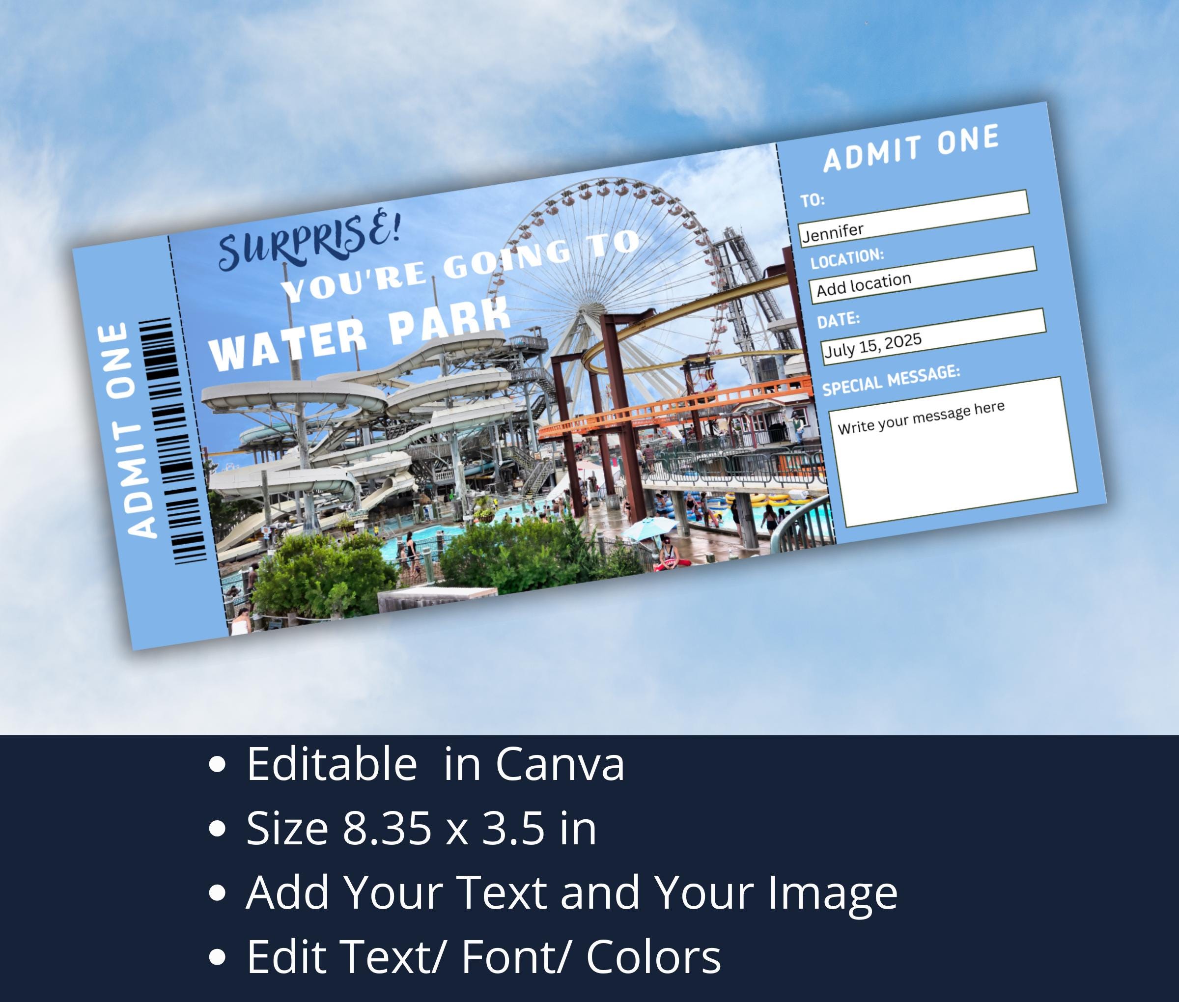 Editable Water Park Surprise Ticket-water Park Gift Certificate ...