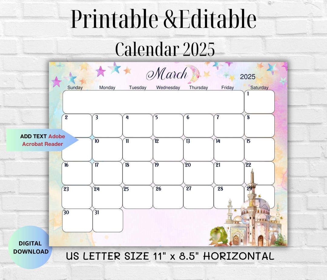 Editable Ramadan Calendar-march 2025 Islamic Muslim Printable Monthly ...