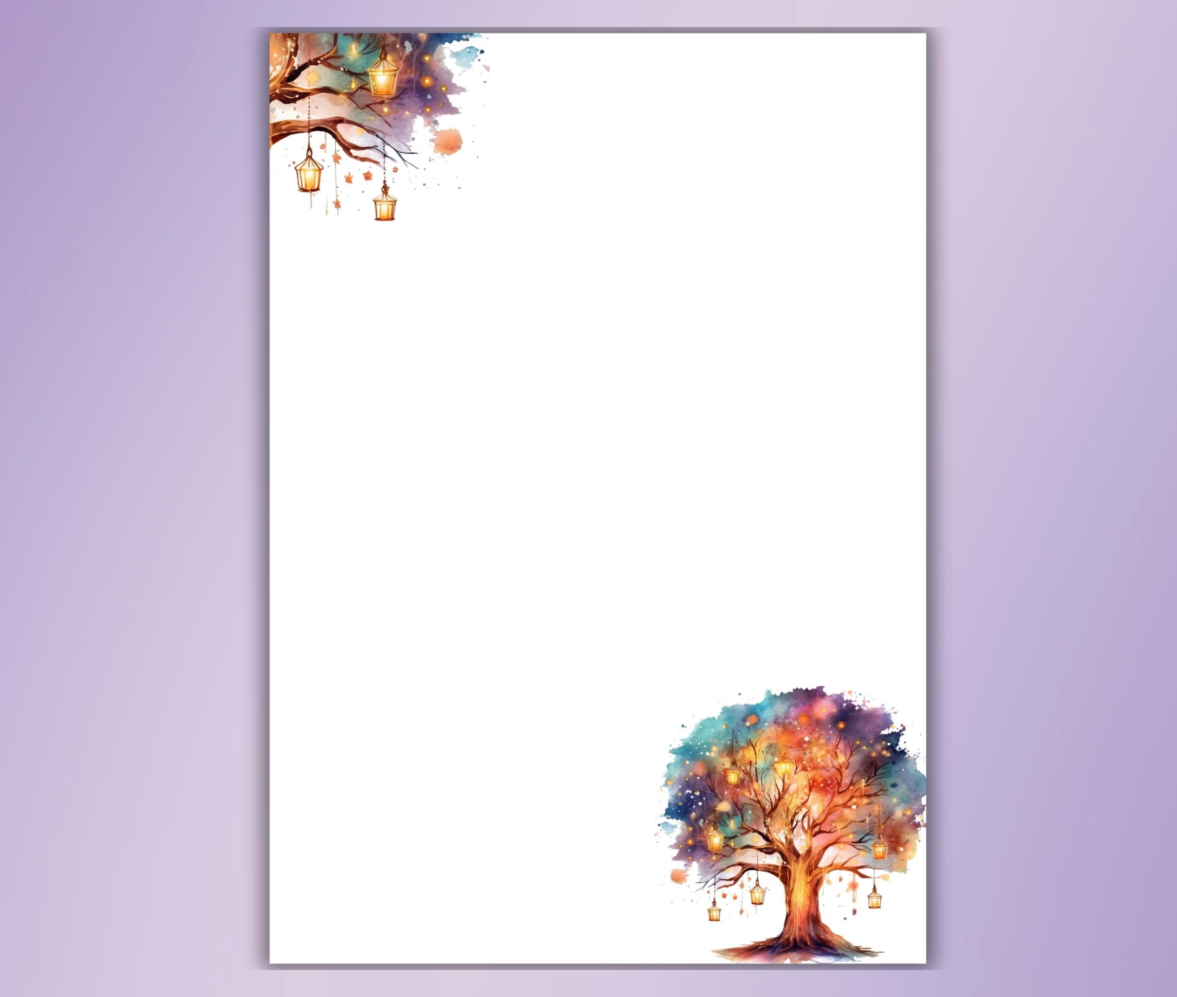 Autumn Tree Printable Stationary-watercolor Tree Digital Letter-tree ...