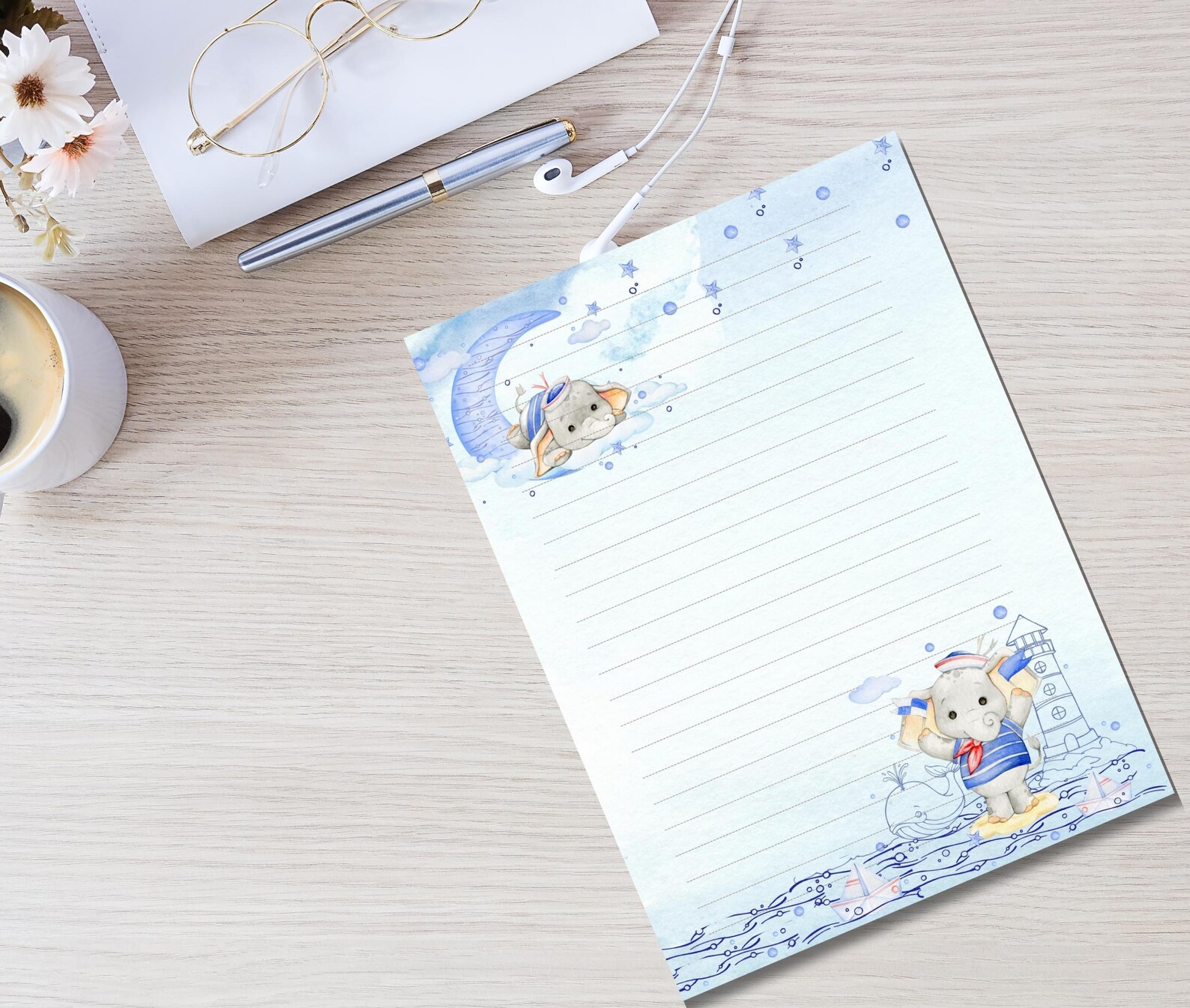 Elephant Printable Stationery-kids Stationary-animal Writing Paper Set ...