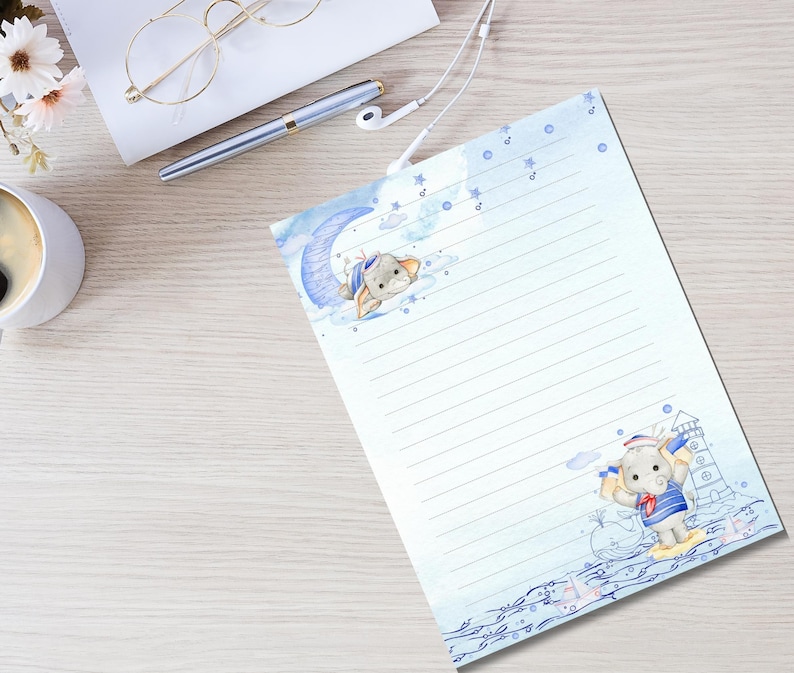 Elephant Printable Stationery-kids Stationary-animal Writing Paper Set ...