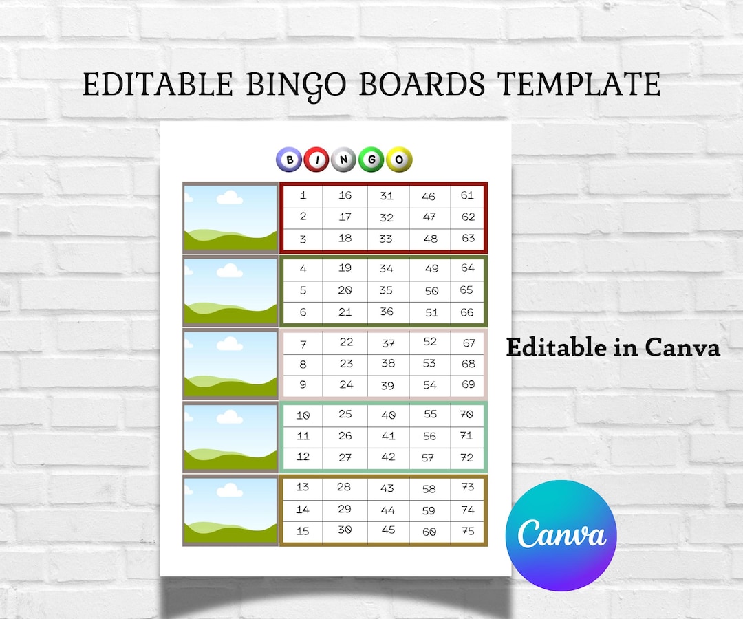 Editable Bingo Boards Template-instant Download - Straight Mixed Blank ...