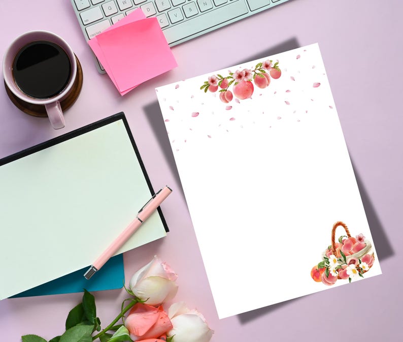 Peach Fruit Printable Stationery-fruit Writing Paper Set Unlined Lined ...