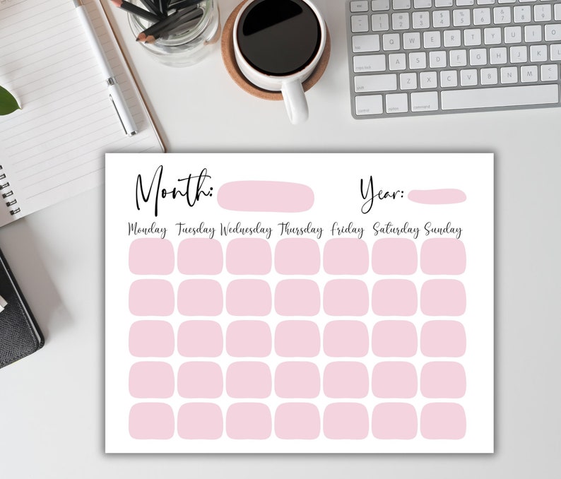 Open Calendar Landscape-blank Month Calendar-printable Editable ...