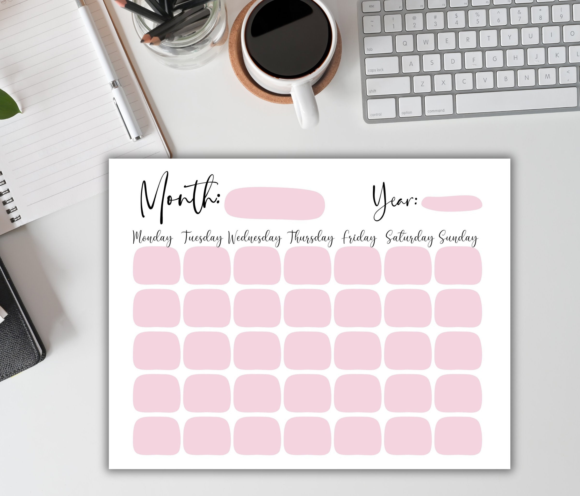 Open Calendar Landscape-blank Month Calendar-printable Editable ...