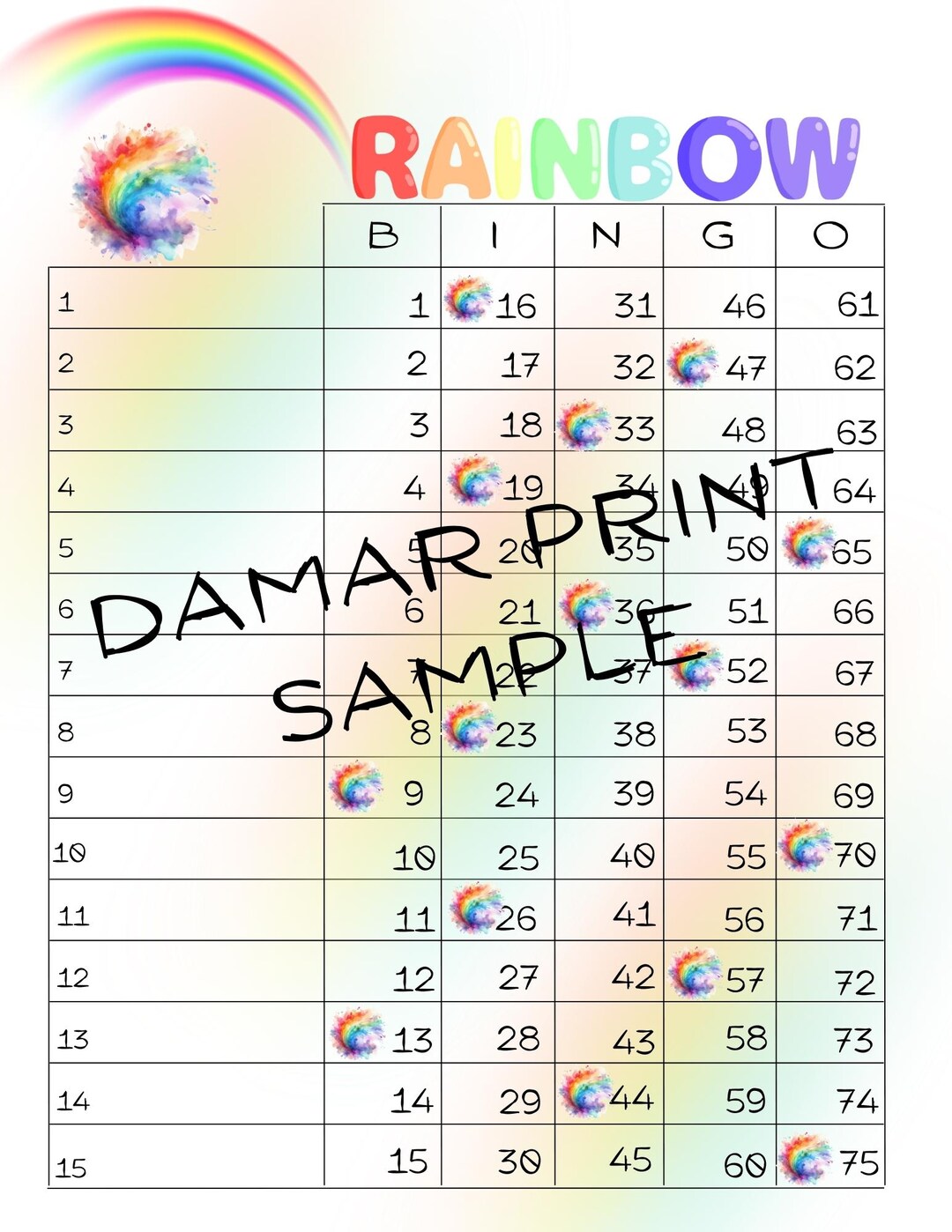 Rainbow Digital Bingo- Printable Bingo Boards-instant Download ...