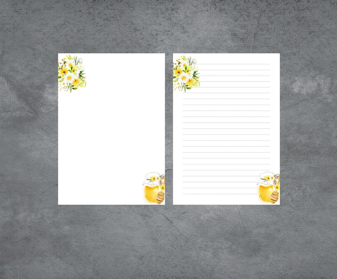 Bee With Flower Printable Stationery-bee Writing Paper Bundle Unlined ...