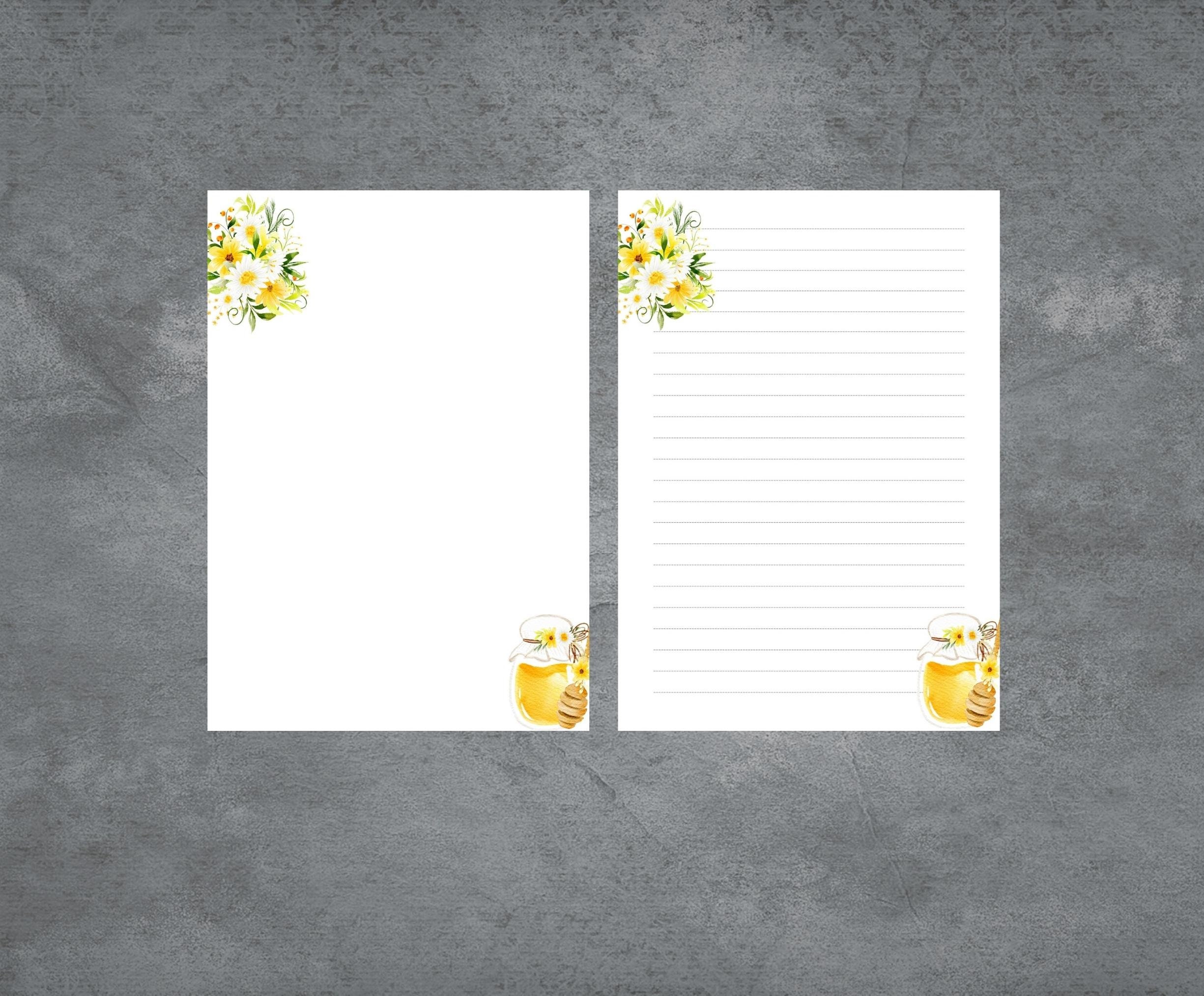 Bee With Flower Printable Stationery-bee Writing Paper Bundle Unlined ...
