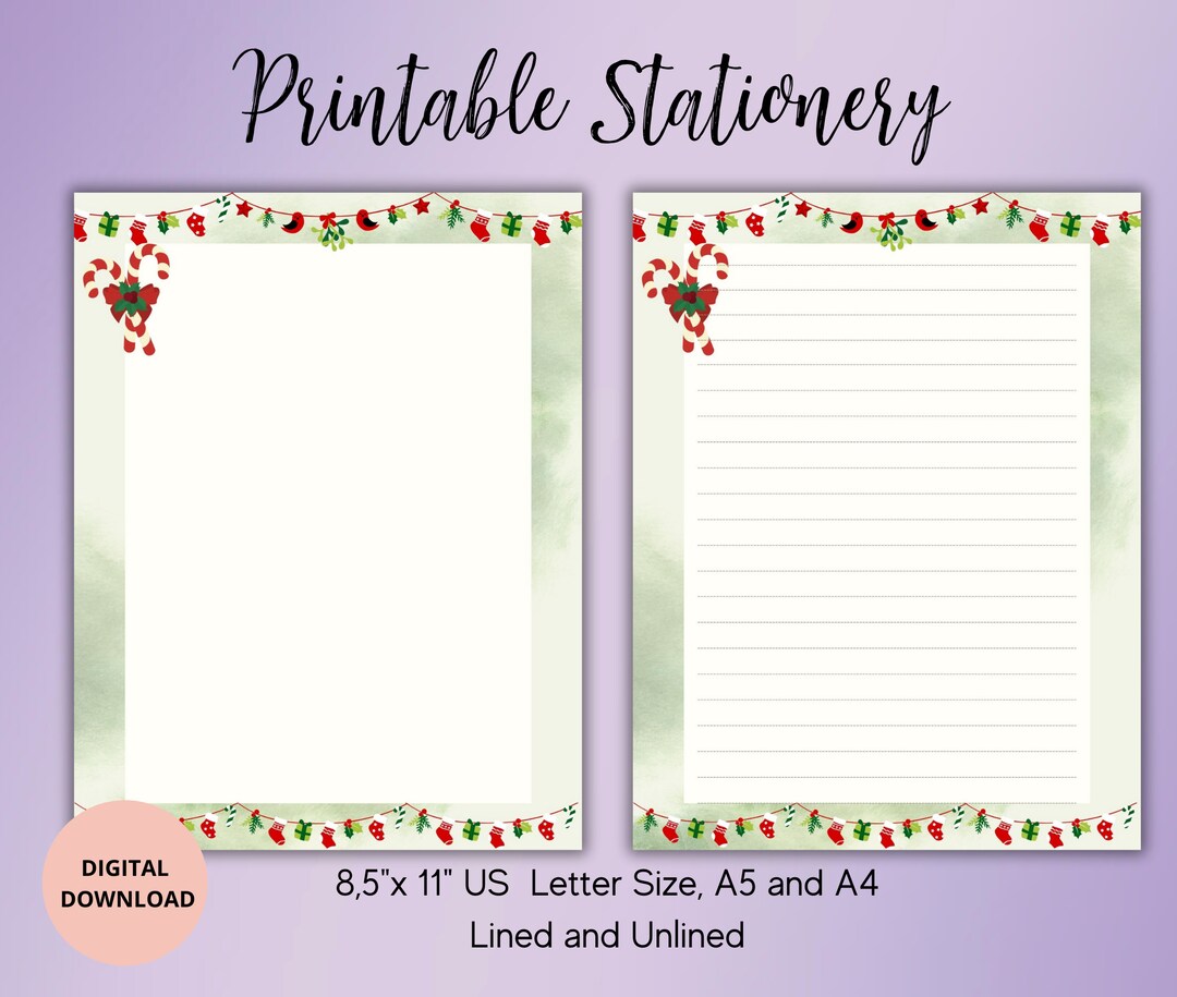 Christmas Printable Stationery,digital Download,christmas Stationary ...