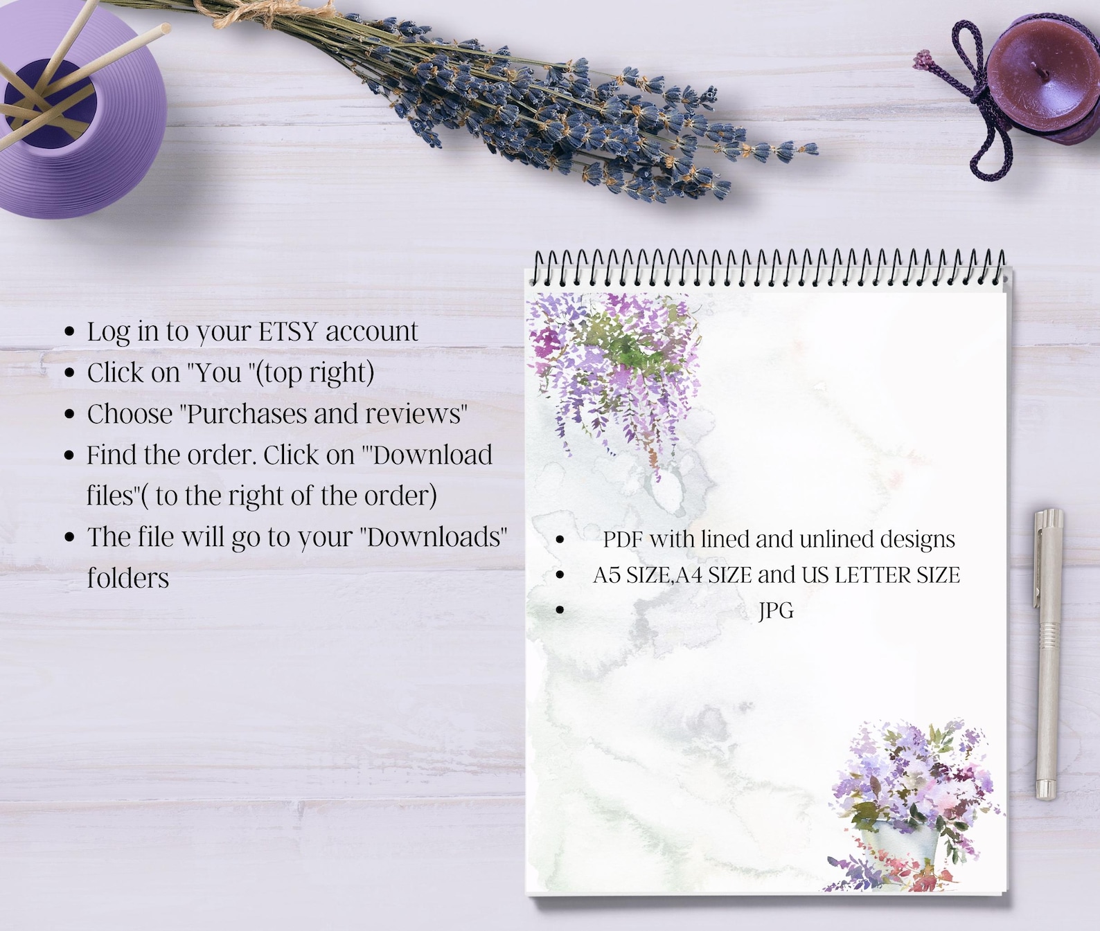 Purple Flower Printable Stationery-floral Writing Paper-letter Paper A4 ...