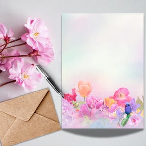 Spring Flowers With Birds Printable Stationery-tulip Writing Paper Set ...