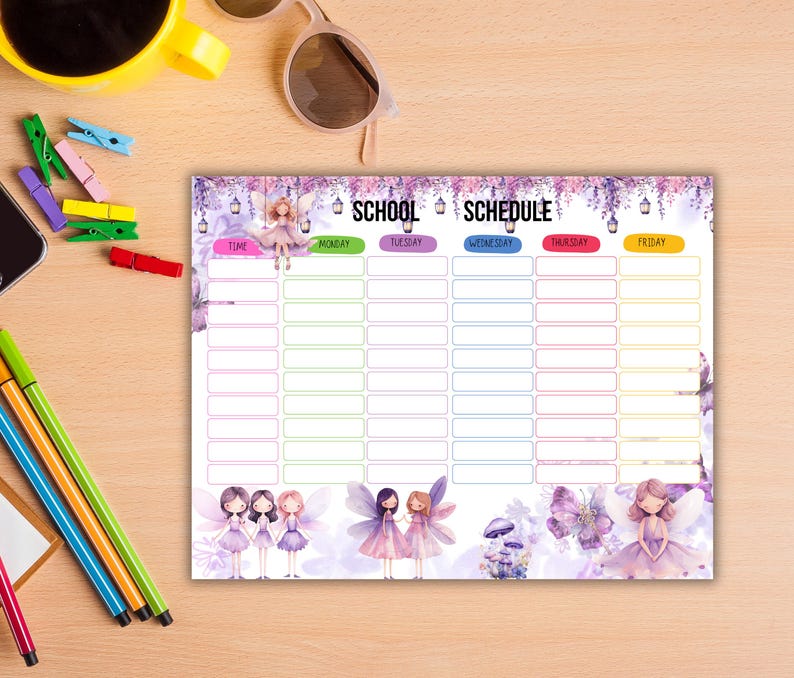 Editable Fairy School Schedule-school Planner Calendar-printable School ...