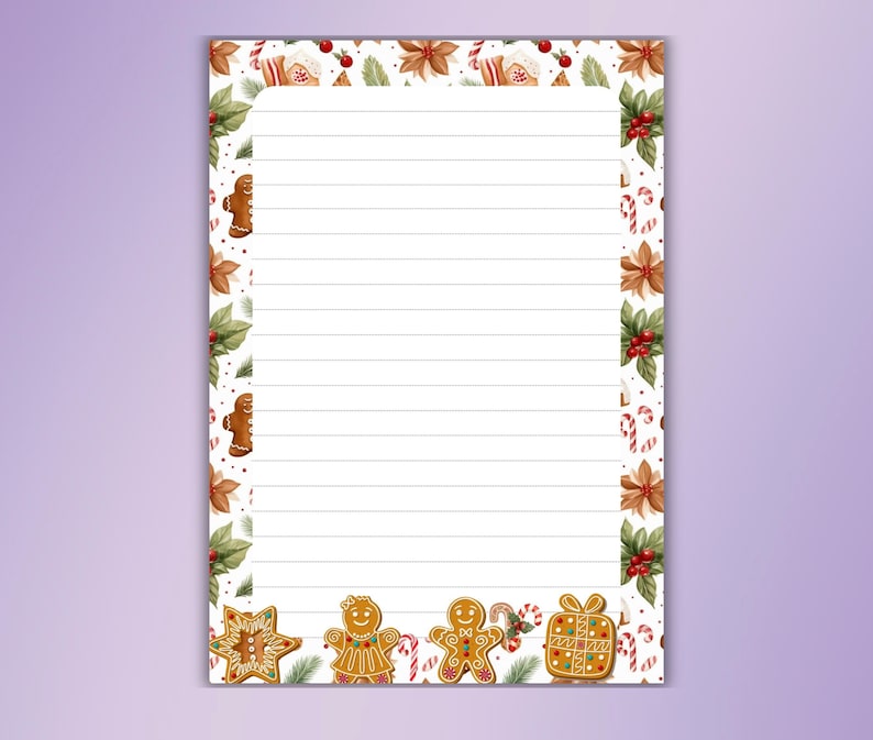 Christmas Gingerbread Printable Stationery-christmas Stationary Holiday ...