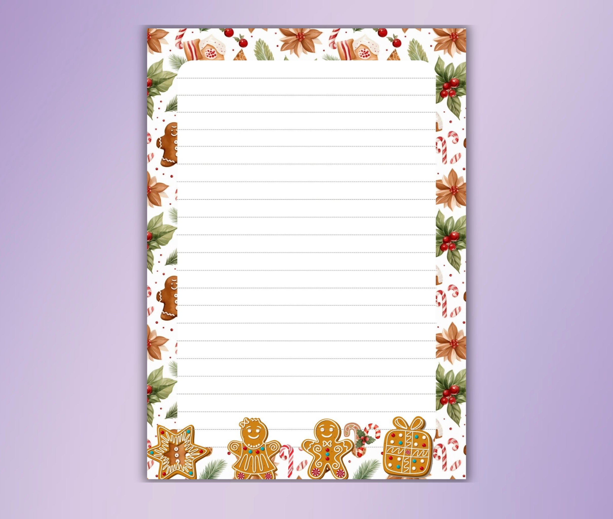 Christmas Gingerbread Printable Stationery-christmas Stationary Holiday ...