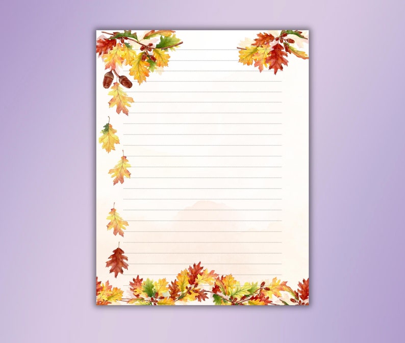 Autumn Printable Stationery,fall Leaves Digital Letter,stationary ...