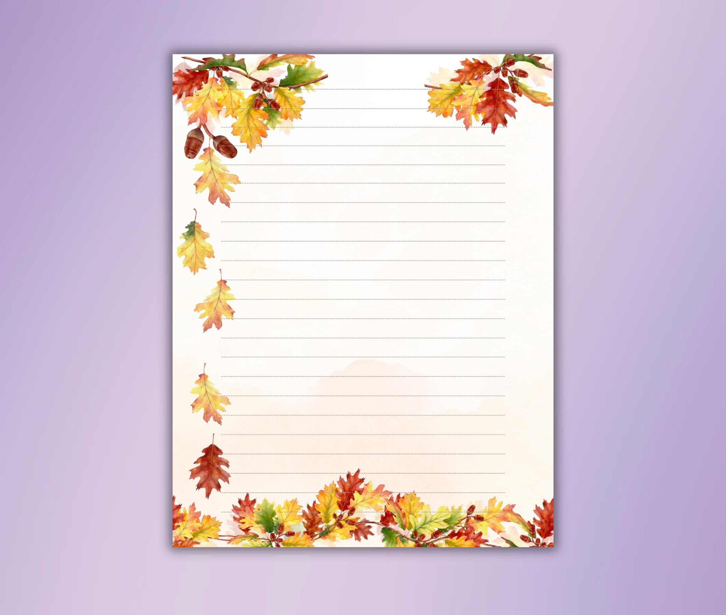 Autumn Printable Stationery,fall Leaves Digital Letter,stationary ...