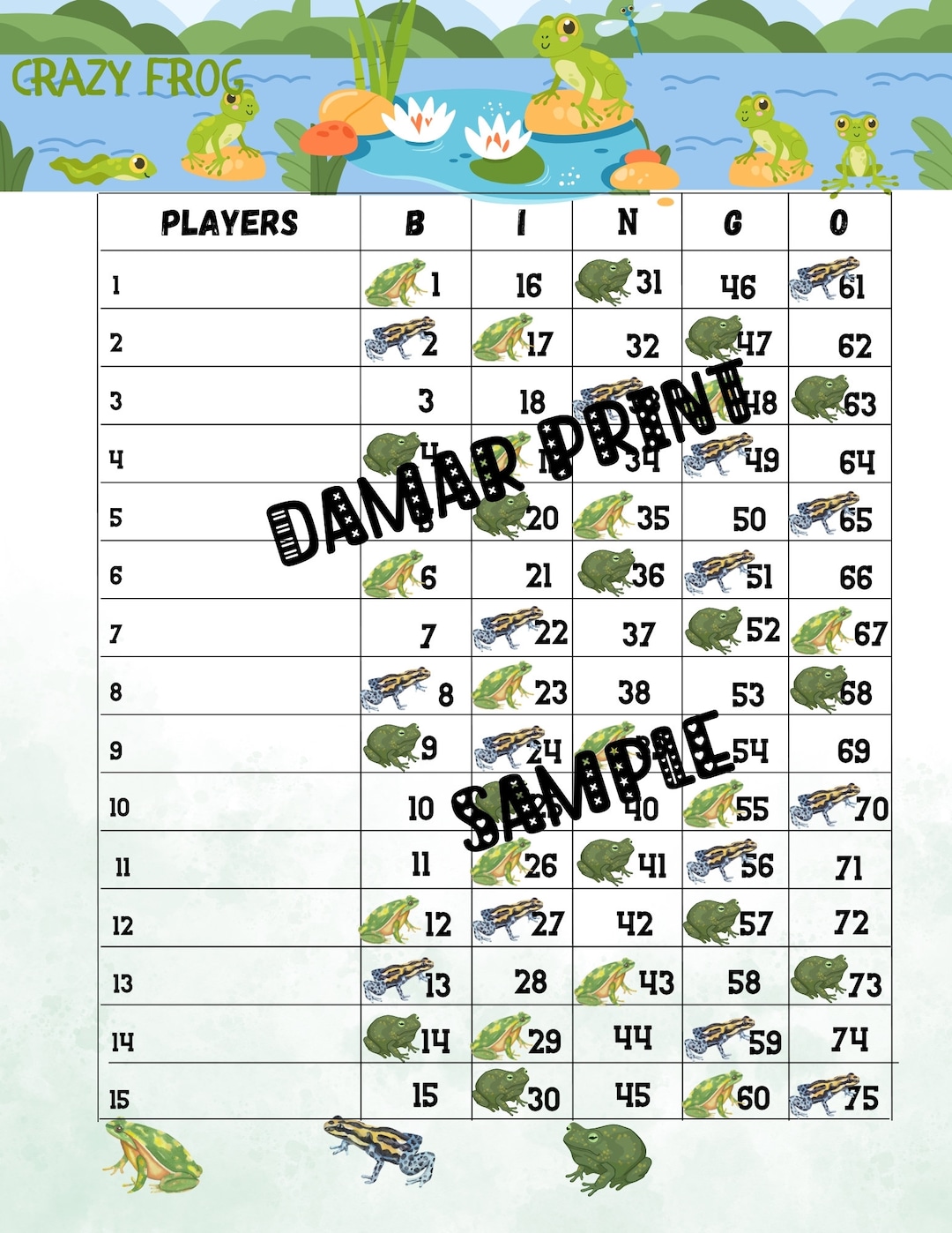 Bingo Boards Printable-bingo Boards 1-15 Lines crazy Frog Straight ...