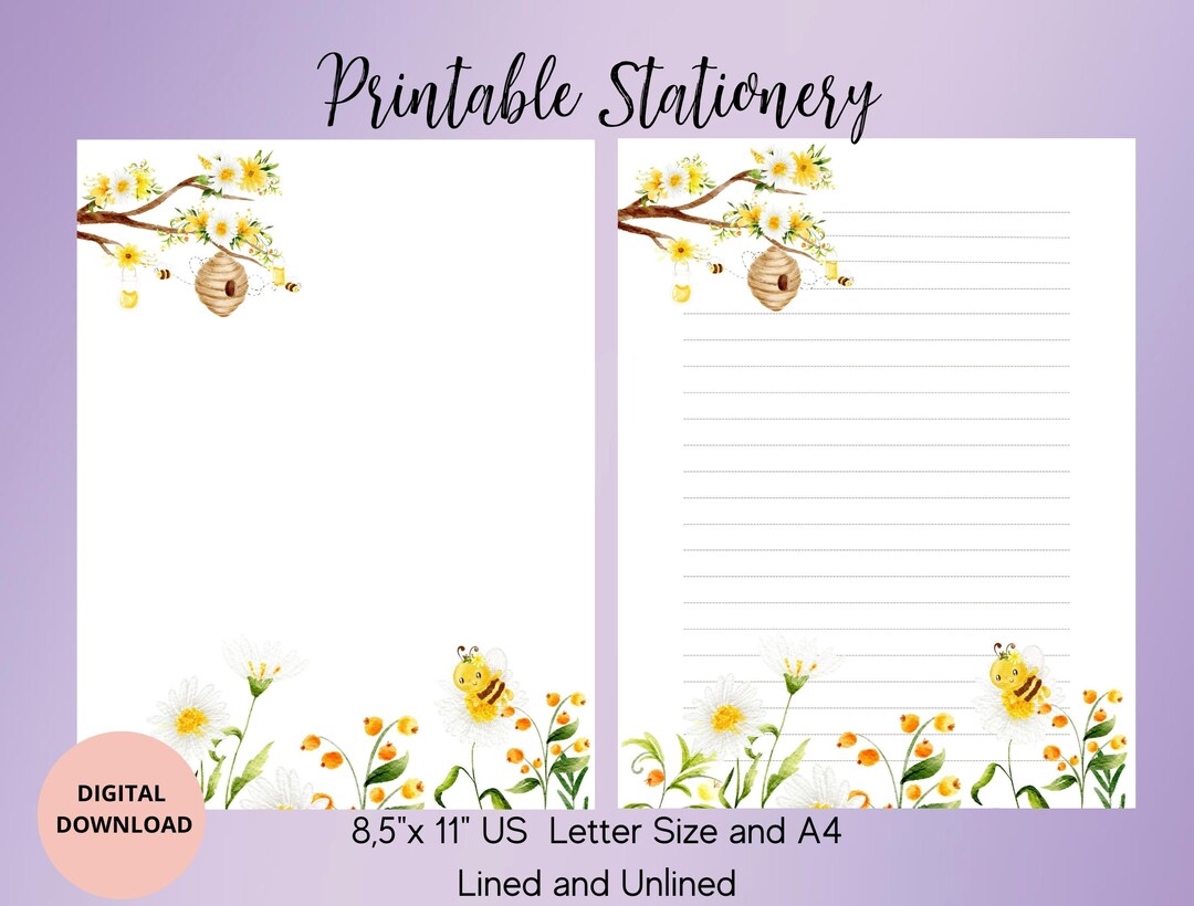 Bee Printable Stationery-honey Stationery-digital Download-flower ...