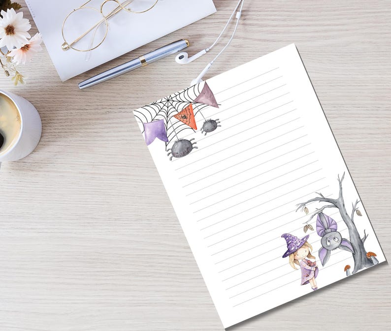 Little Witch Printable Stationary,halloween Writing Paper Set,kids ...