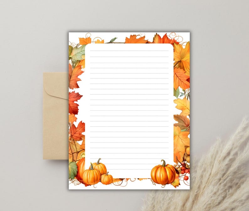 Fall Pumpkins Printable Stationery,autumn Printable Stationery ...