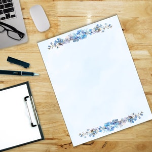 Blue Flower Printable Stationery-watercolor Flower Stationary-digital ...