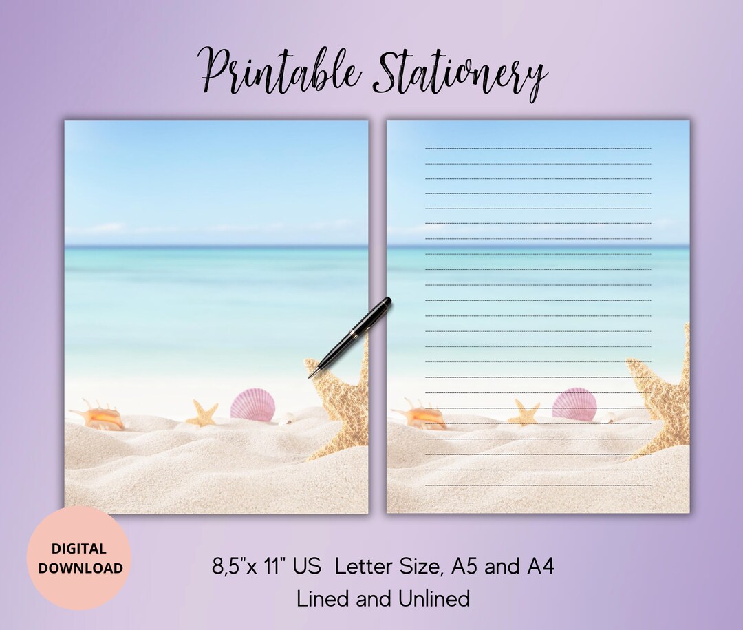 Beach Printable Stationery Digital Download,printable Writing Paper ...