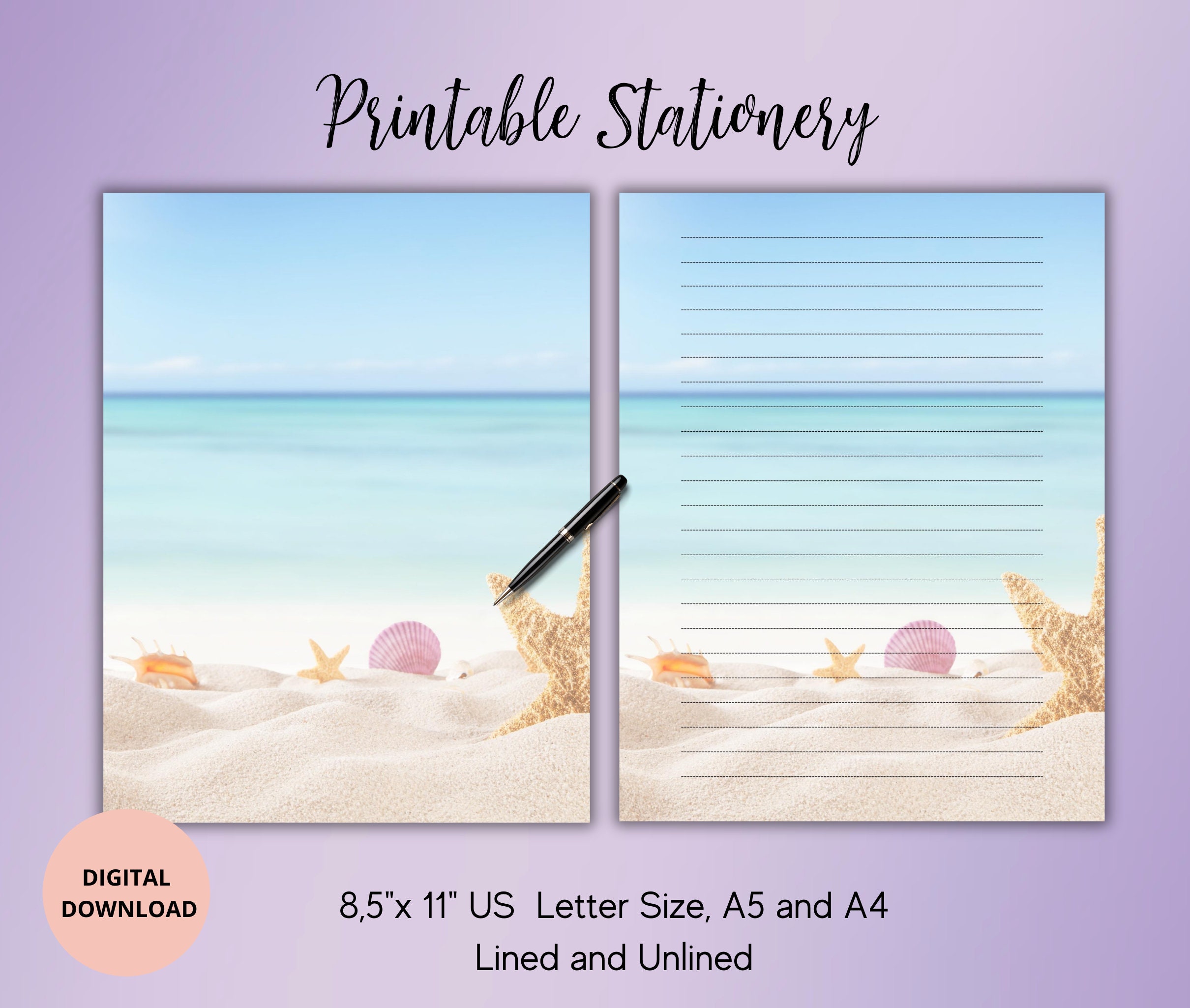 Beach Printable Stationery Digital Download,printable Writing Paper ...