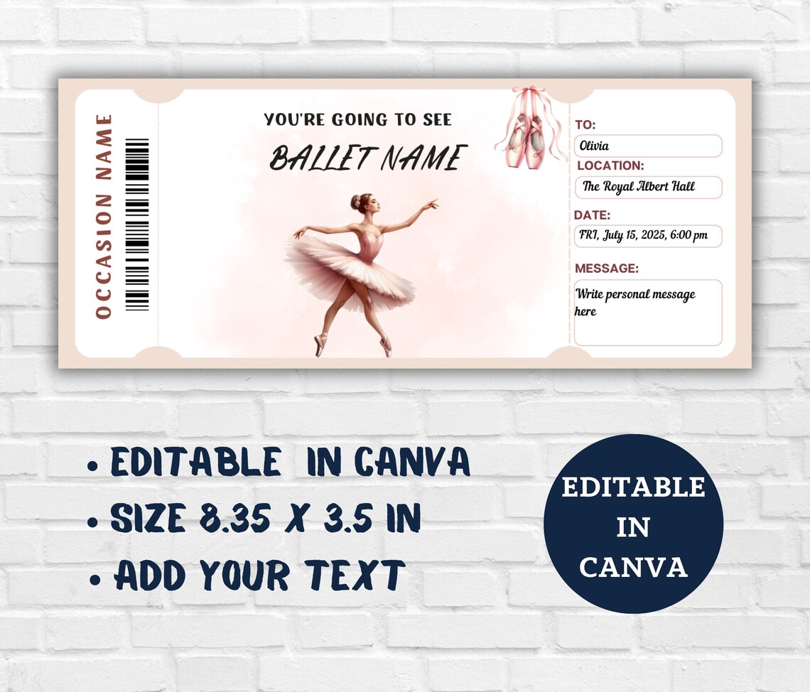 Personalized Ballet Surprise Ticket-ballet Ticket Editable Template ...