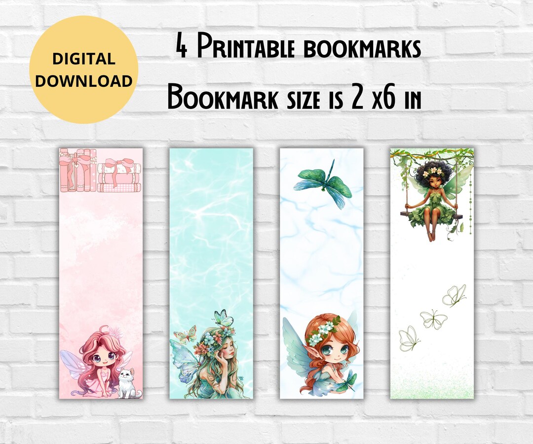Fairy Printable Bookmarks Bundle-girl Bookmark-cute Bookmarks-book ...