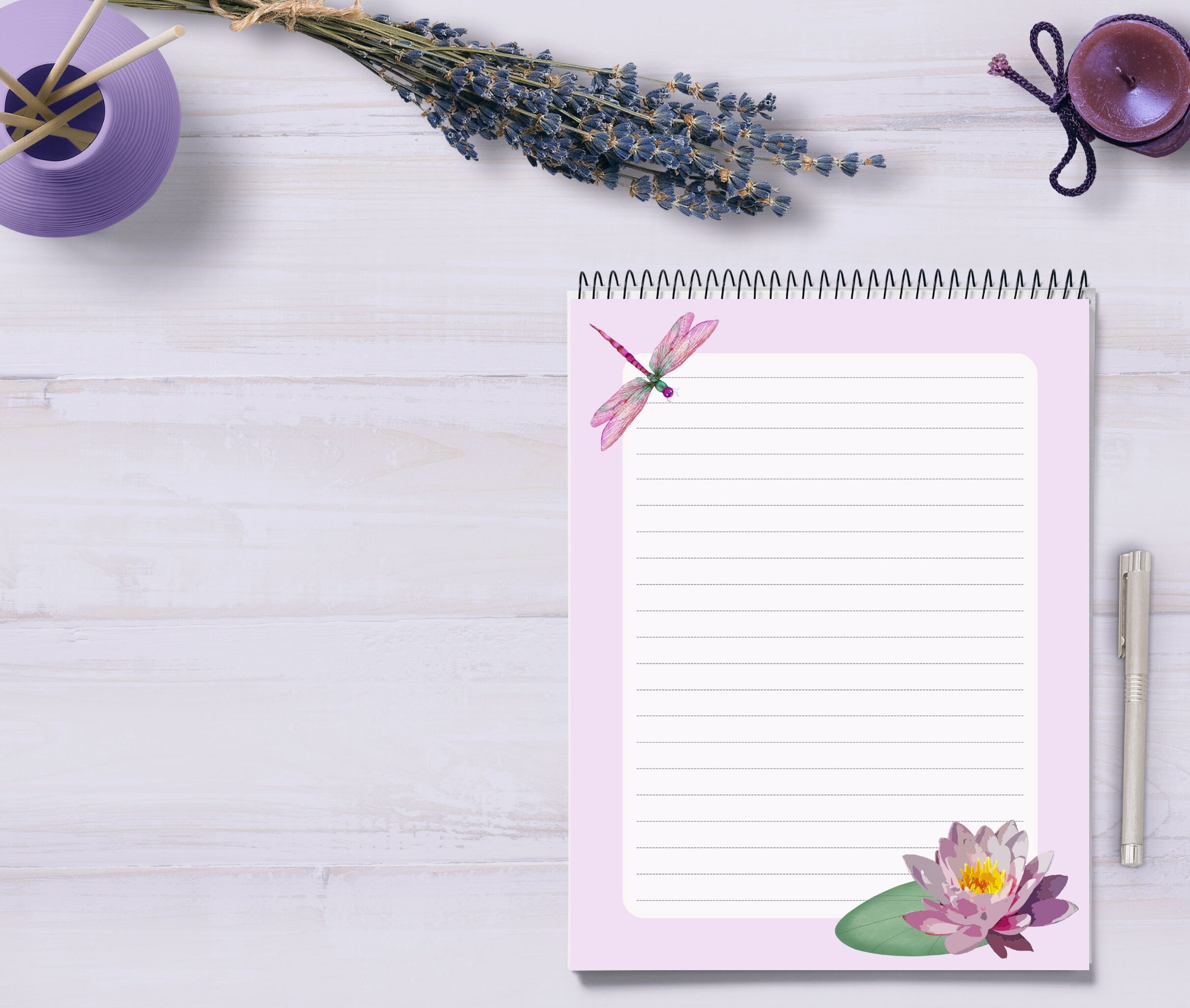 Watercolor Lotus Flower Printable Stationery,flower Stationary ...