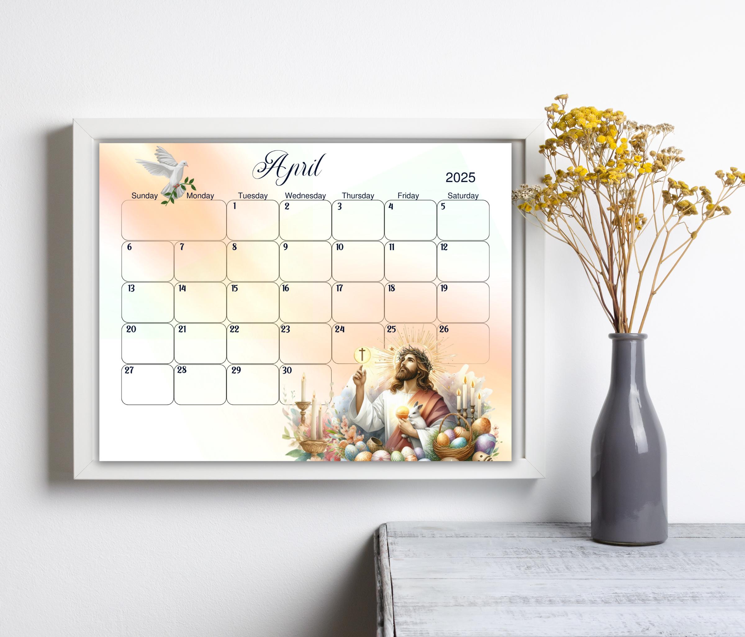 Christian Easter Editable Calnendar-april 2025 Fillable Monthly Planner ...