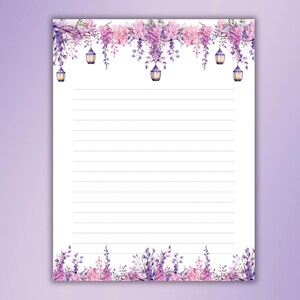 Flowers and Lantern Printable Stationery-floral Writing Paper Set ...