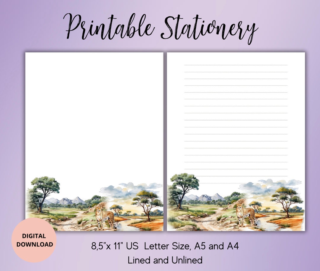 Watercolor Safari Animal Printable Stationery/festive/jungle Animal ...