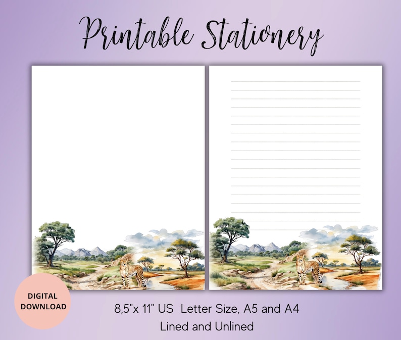 Watercolor Safari Animal Printable Stationery/festive/jungle Animal ...