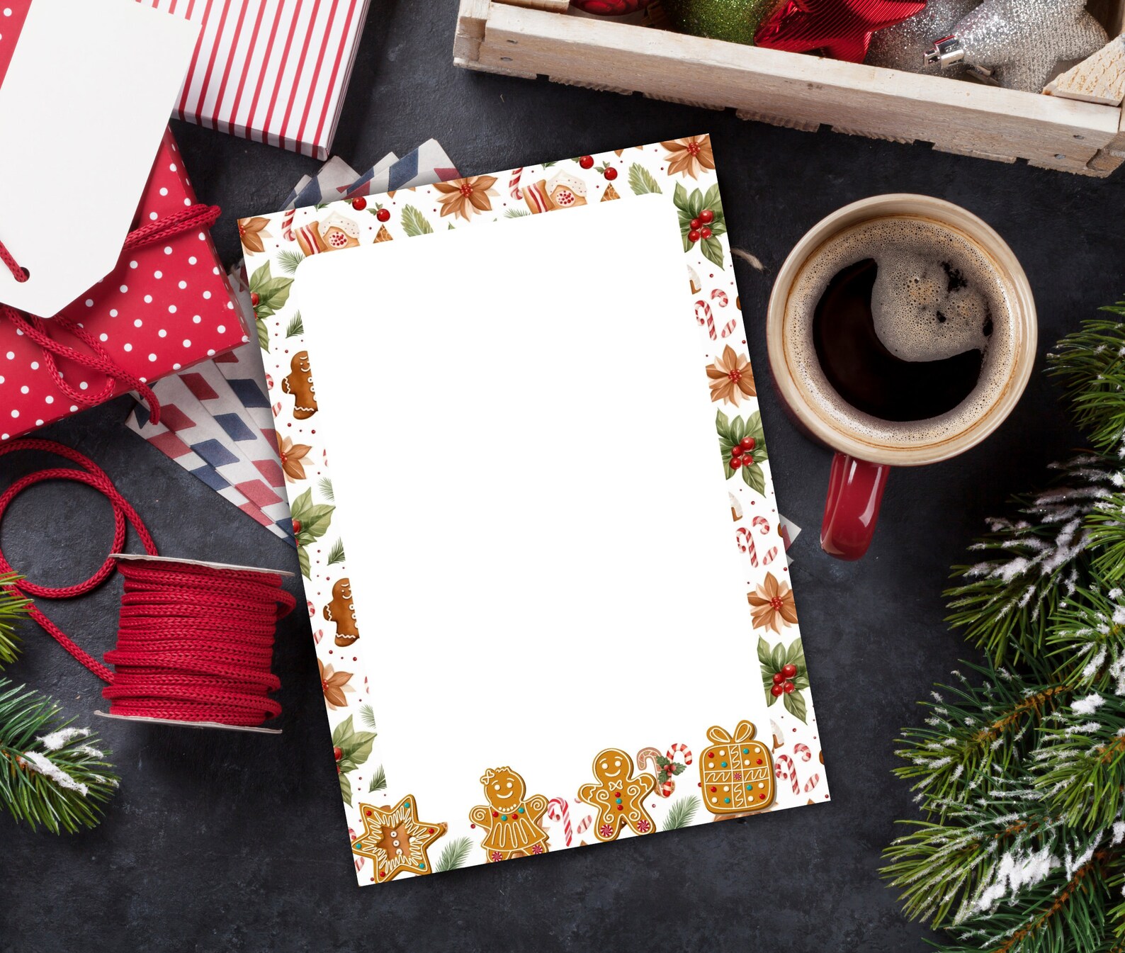 Christmas Gingerbread Printable Stationery-christmas Stationary Holiday ...
