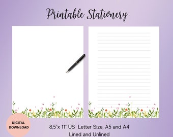 Printable Floral Stationery, Digital Download, Writing Paper 10 Flower ...