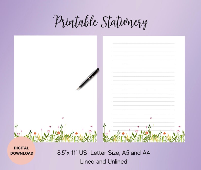 Printable Floral Stationery,digital Download,writing Paper Flower ...