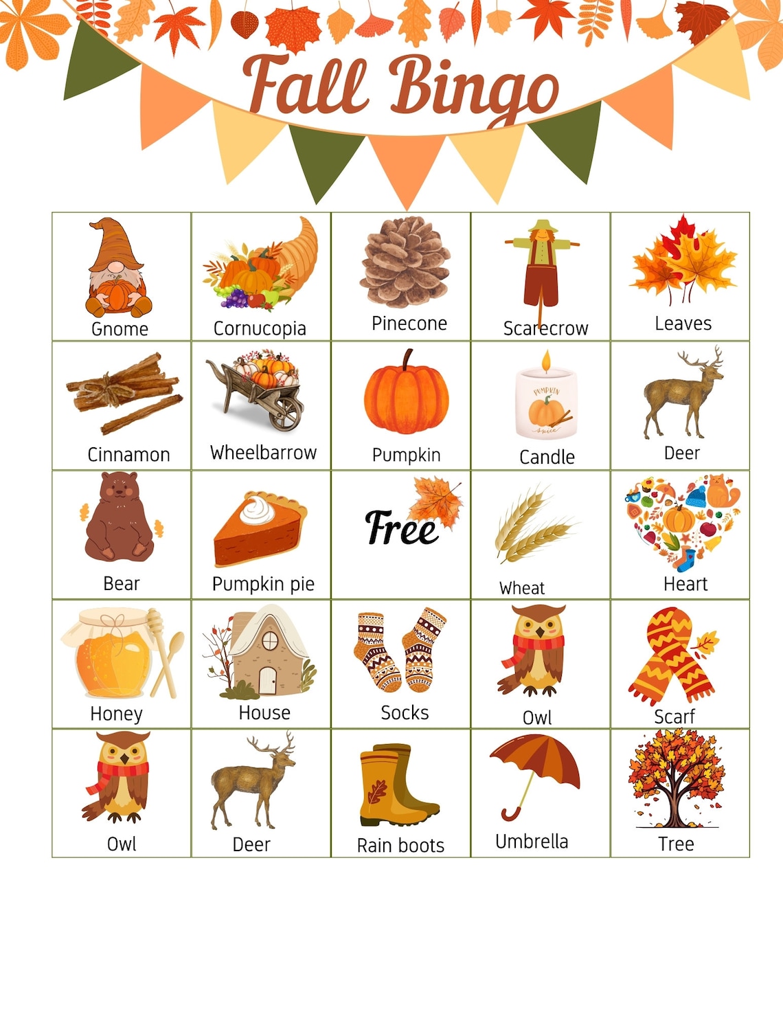Fall Bingo,printable 50 Unique Bingo Cards,classroom Game,autumn Bingo ...