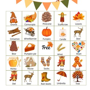 Fall Bingo,printable 50 Unique Bingo Cards,classroom Game,autumn Bingo ...