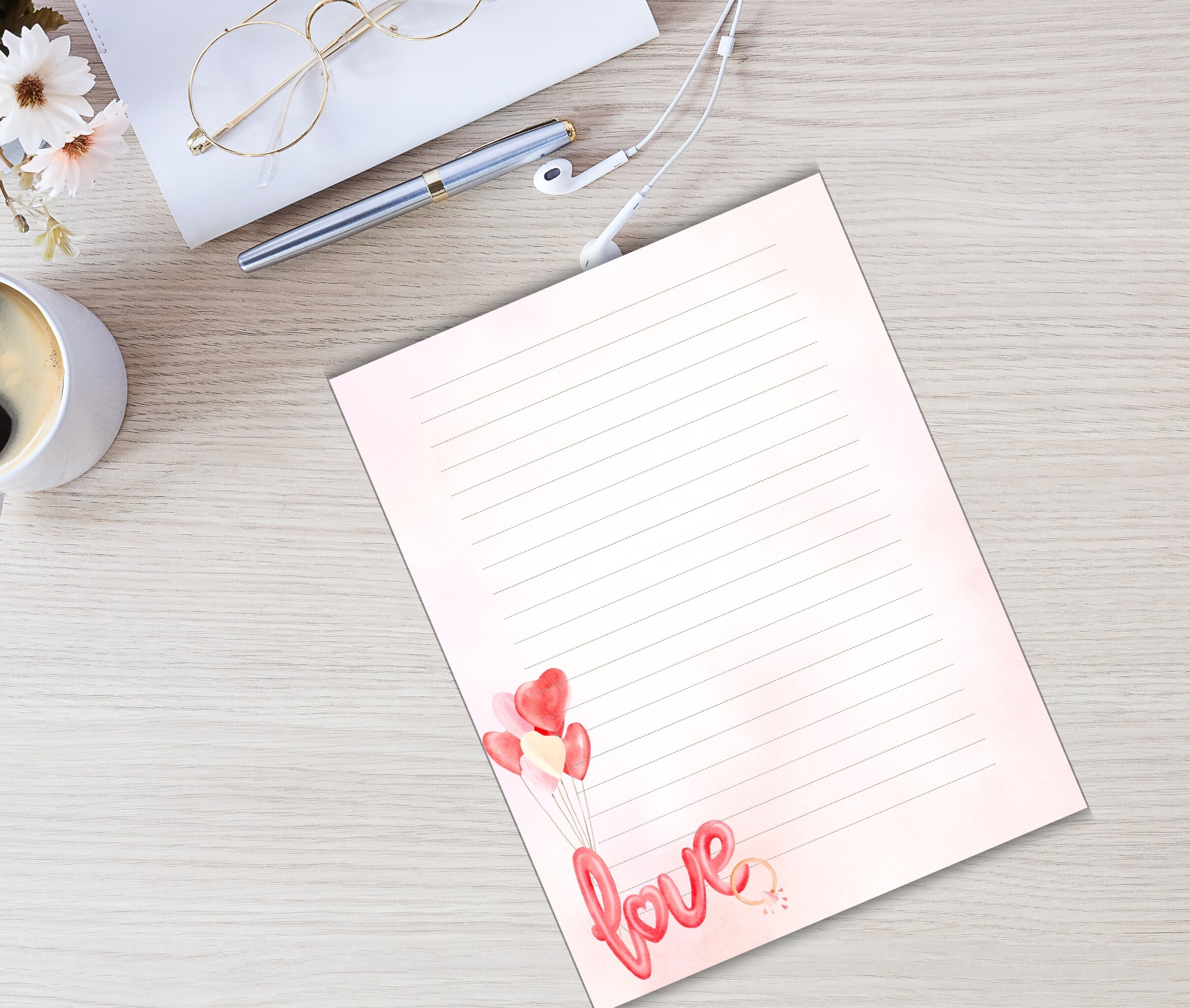 Love Heart Printable Stationery-heart Stationary-valentine Heart ...