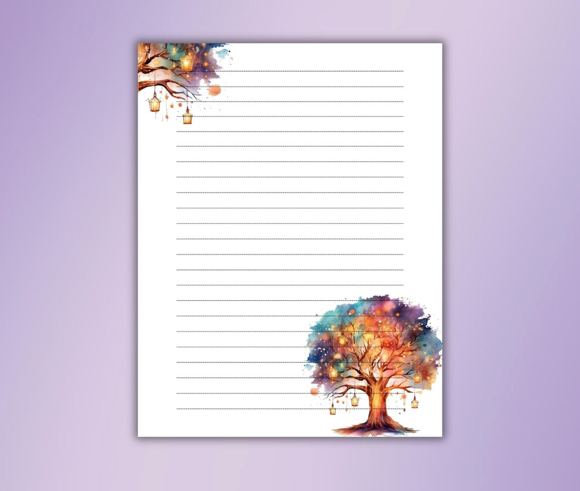 Autumn Tree Printable Stationary-watercolor Tree Digital Letter-tree ...