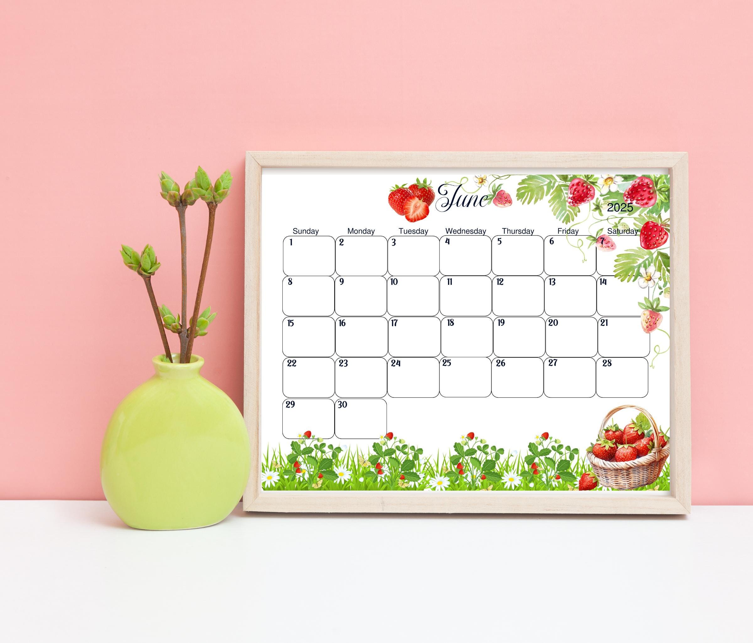 June 2025 Editable Printable Calendar-strawberry Summer Printable ...