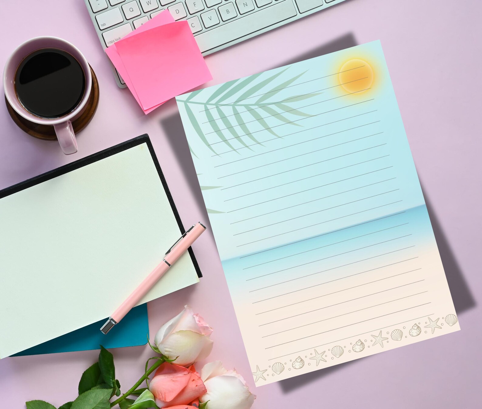 Summer Theme Printable Stationery-beach Writing Paper Set Lined Unlined ...