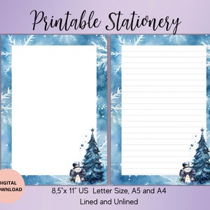 Blue Winter Printable Stationery-christmas Tree Snowman Writing Paper ...