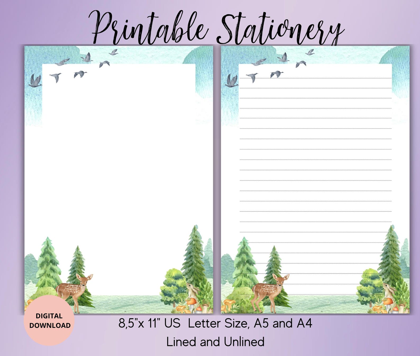 Woodland Animals Printable Stationery-forest Animal Writing Paper Lined ...