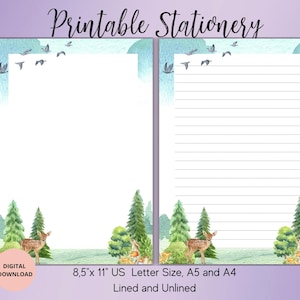 Woodland Animals Printable Stationery-forest Animal Writing Paper Lined ...