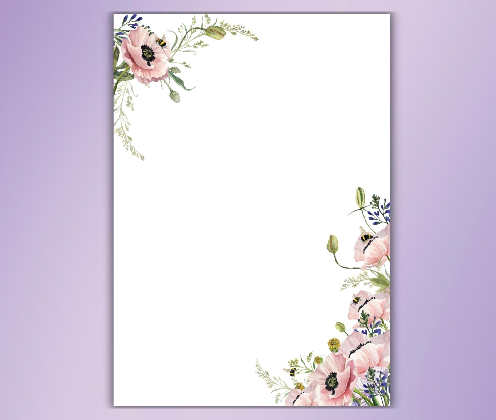 Poppies Printable Stationery-flower Writing Paper Set Unlined Lined A5 ...